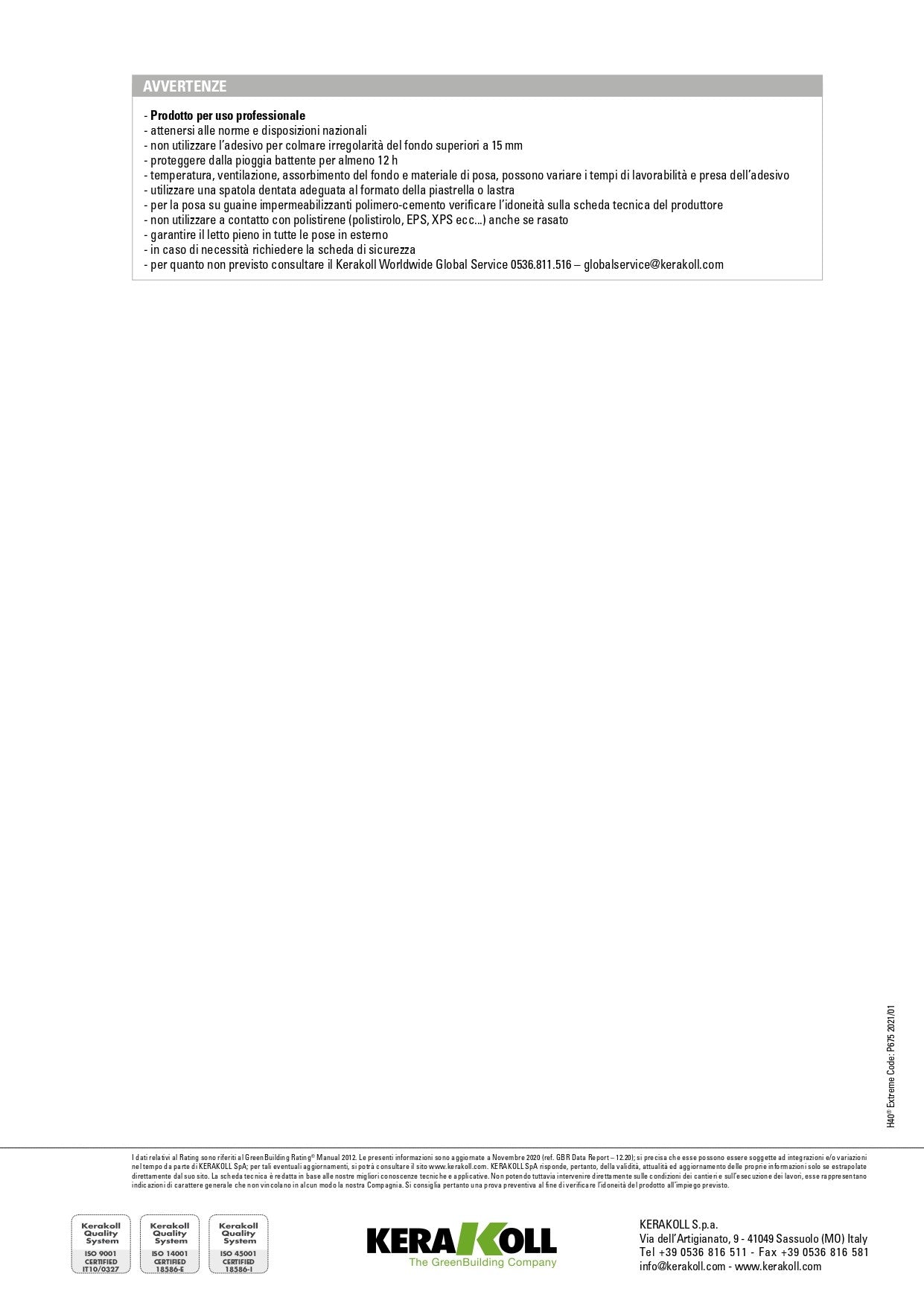 H40 EXTREME 10Kg Kerakoll - Colla gel-adesivo universale multiuso ...