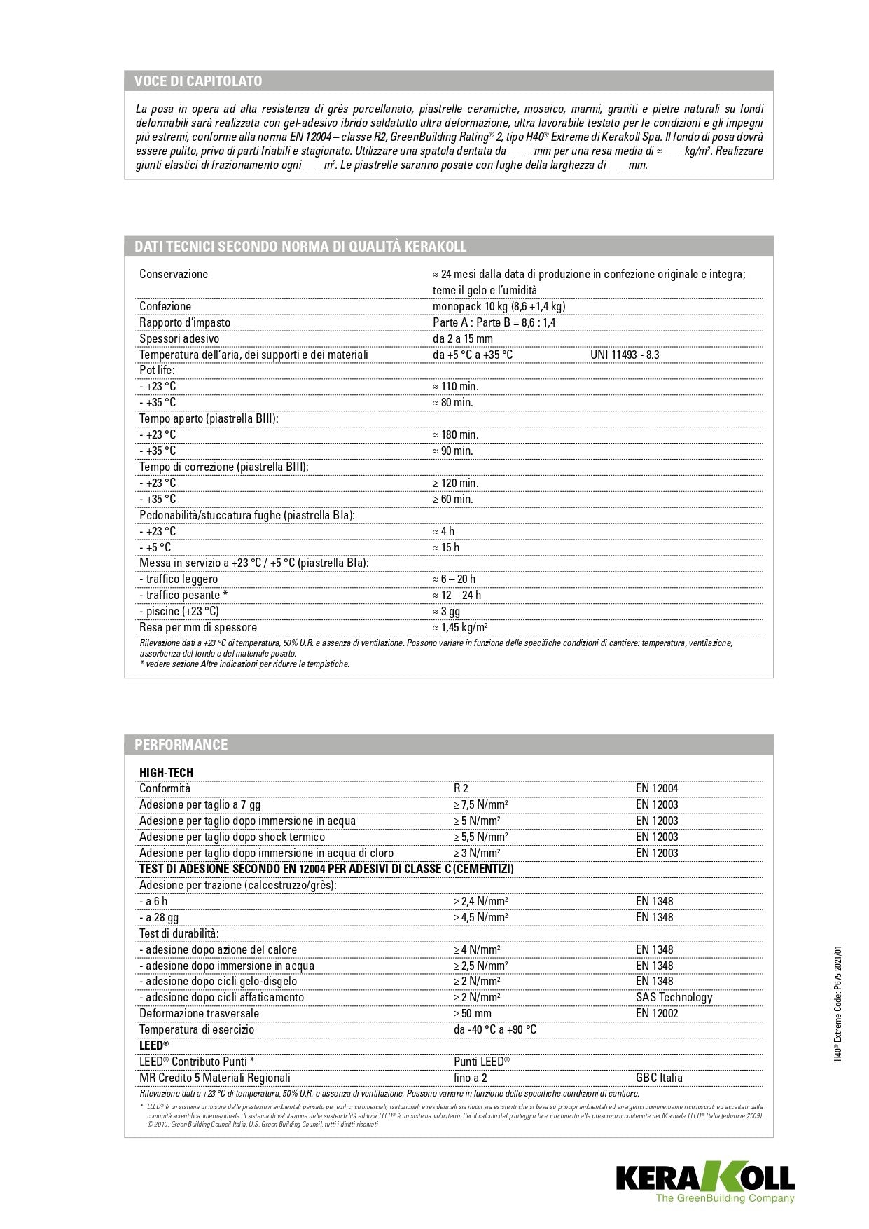 H40 EXTREME Kerakoll 10 Kg - Colla Gel-Adesivo Universale Multiuso ...